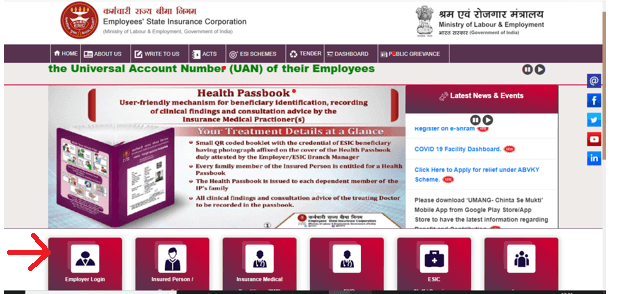 Employee or ESIC Registration & Login Process