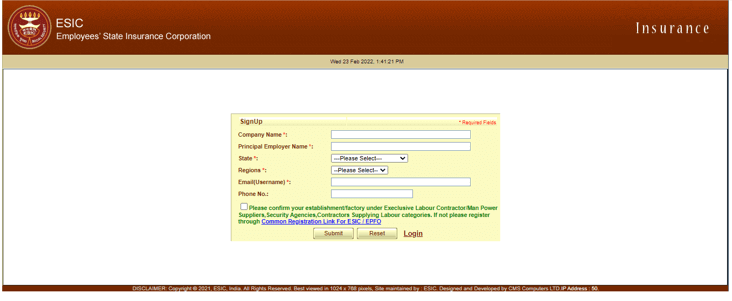 Employee or ESIC Registration & Login Process