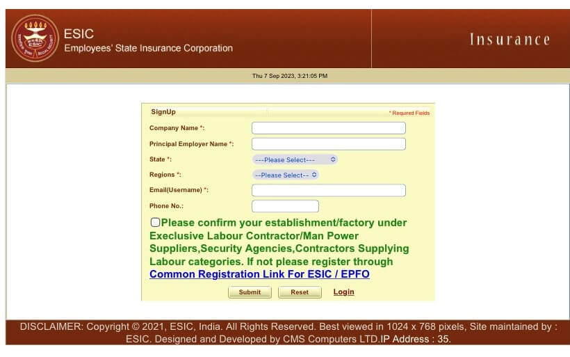 Pehchan card or ESI card - Insured Person/Employer Login
