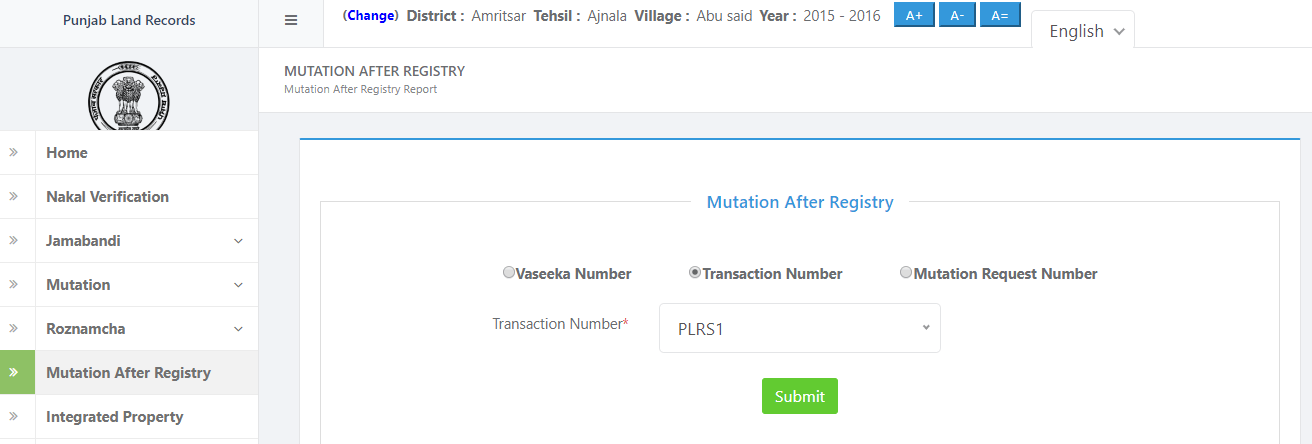 Punjab Land Record - PLRS Record Information